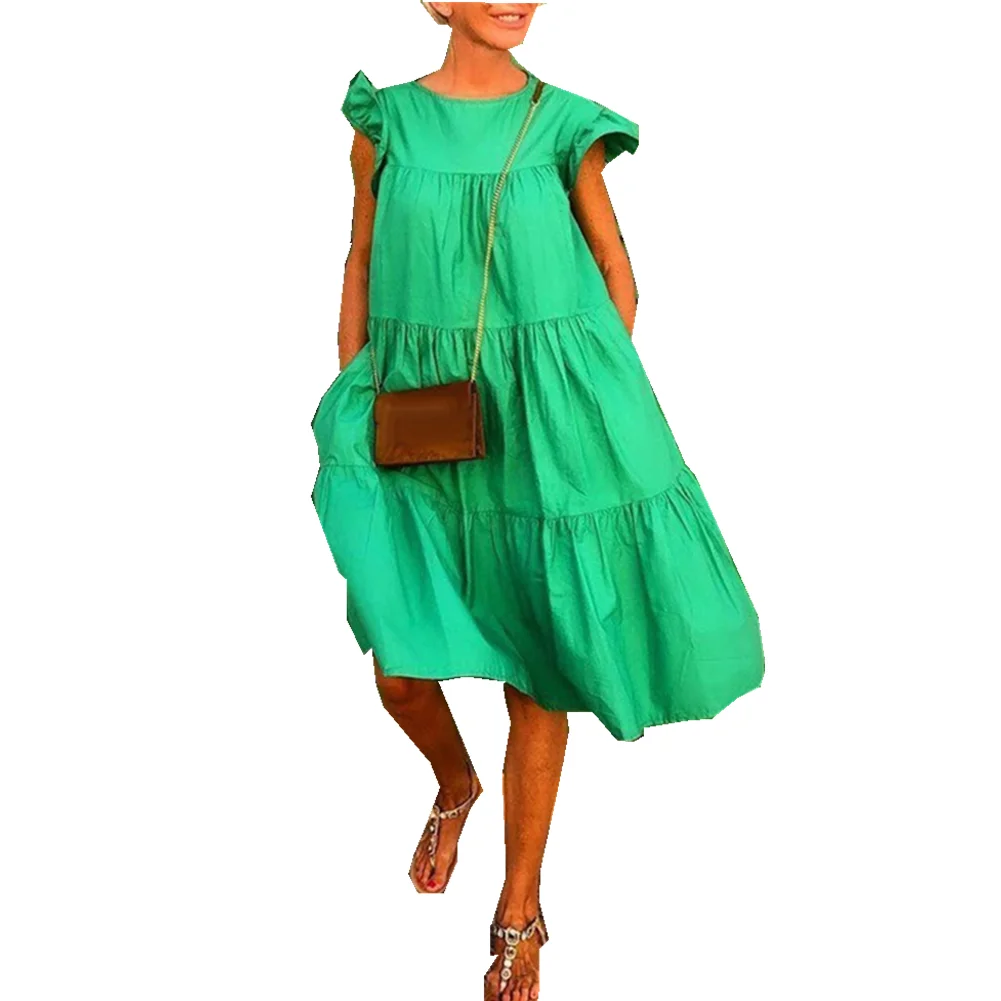 Women-Ruffled-Cupcake-Dress-Casual-O-Neck-Short-Sleeve-Large-Hem-A-Line ...