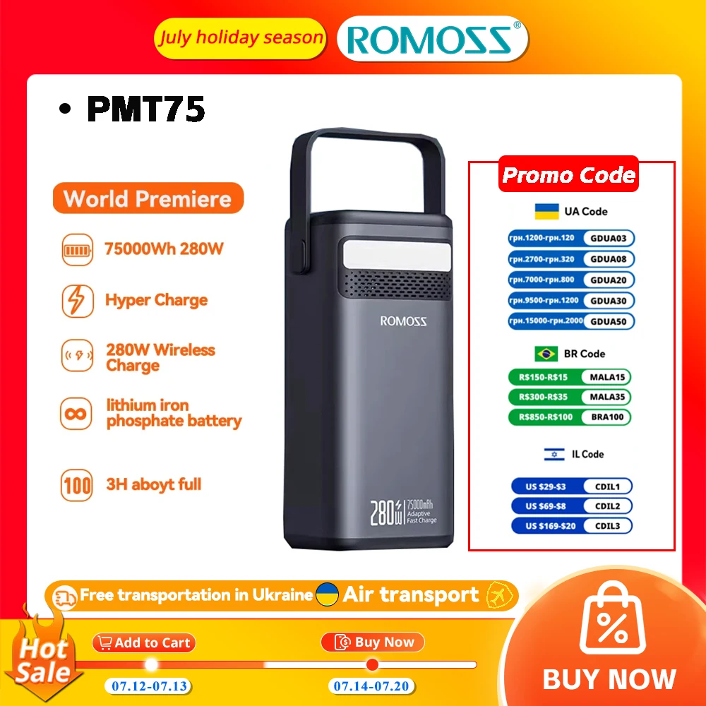 ROMOSS-PMT75-Power-Bank-75000-mAh-280W-Type-C-Powerful-Powerbank-PD ...