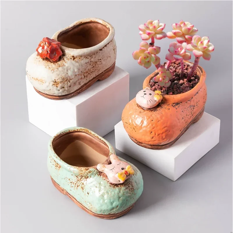 Living Room Decoration, Coarse Ceramic Vases, Hand-painted Cute Shoe ...