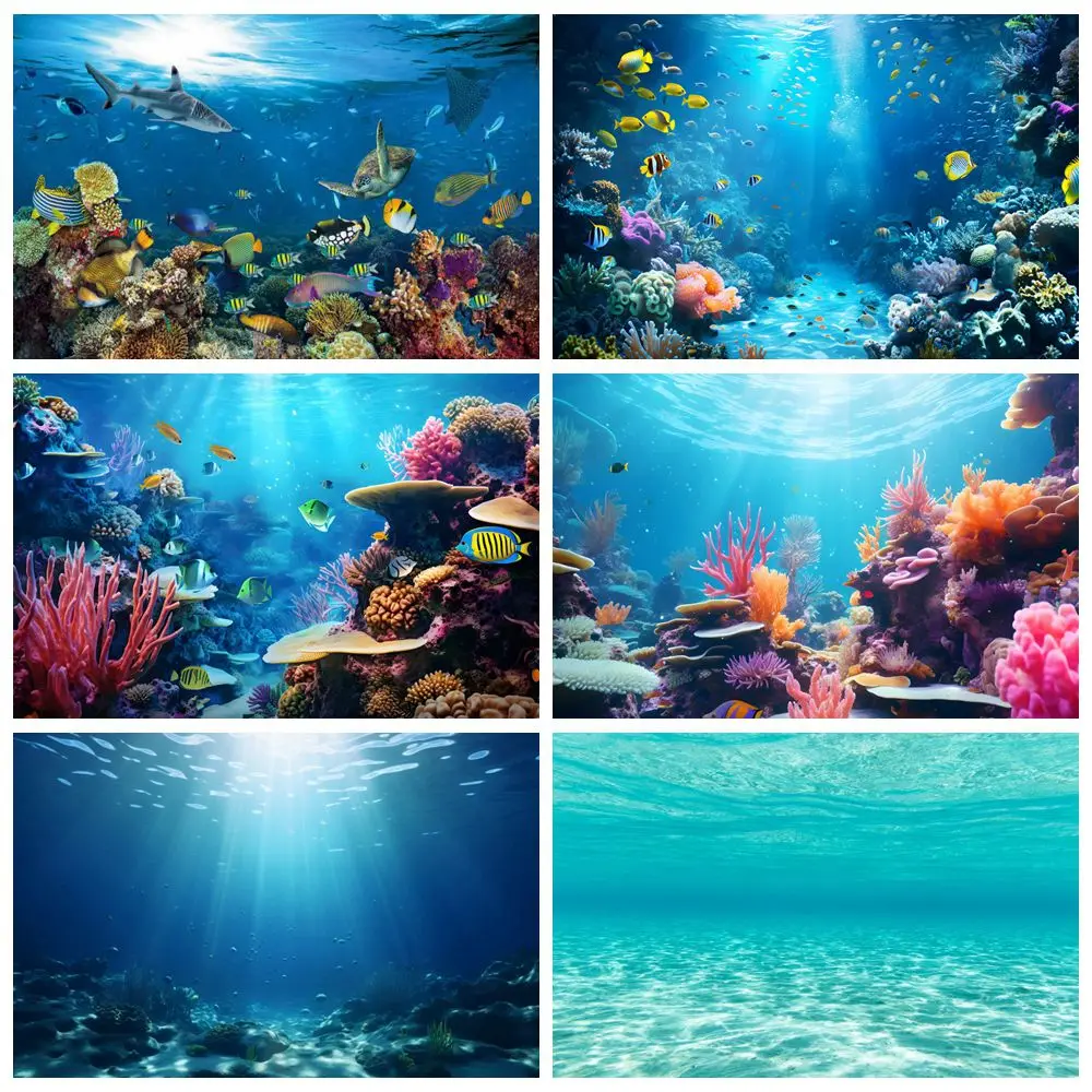 Underwater-World-Backdrop-Seabed-Shark-Ocean-Undersea-Fish-Coral ...