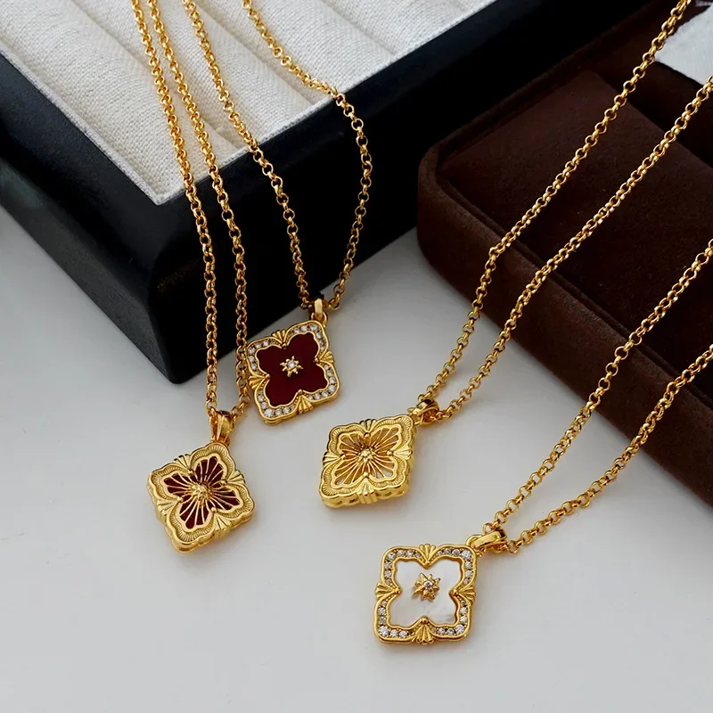 Red-Four-leaf-Clover-Pendant-Necklace-Luxury-Lightweight-Clavicle-Chain ...