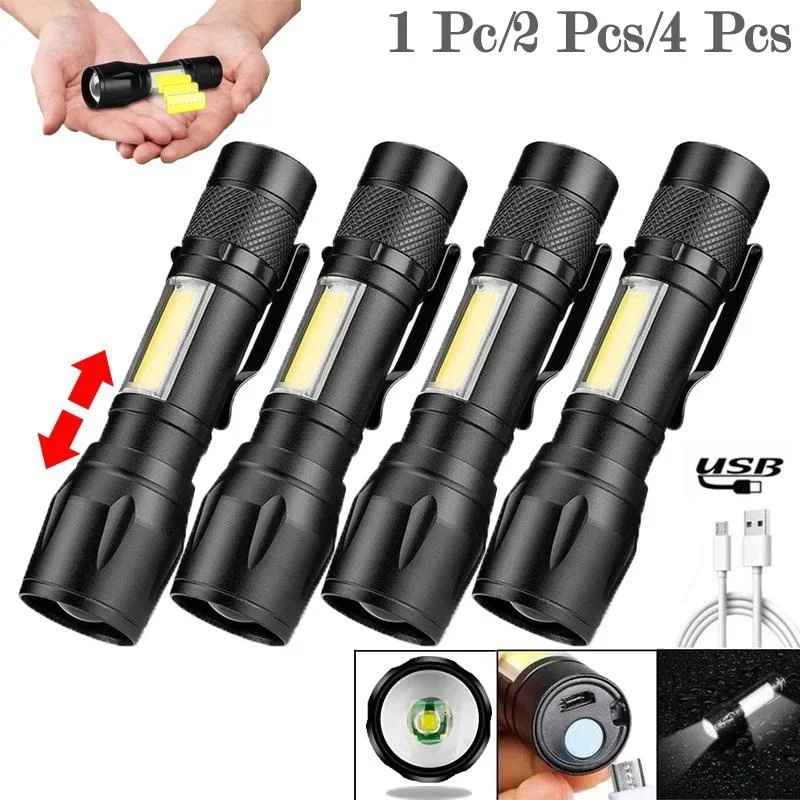 Mini Rechargeable LED Flashlight COB+XPE Portable Torch Camping Lantern ...