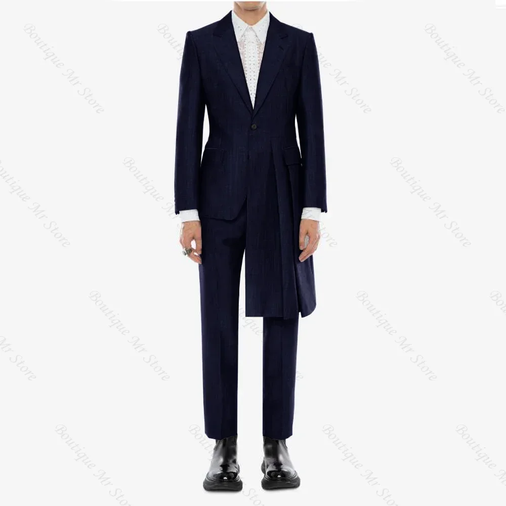 New Fashion Long Men Suit Slim Fit Wedding Male Blazer and Pants Single ...