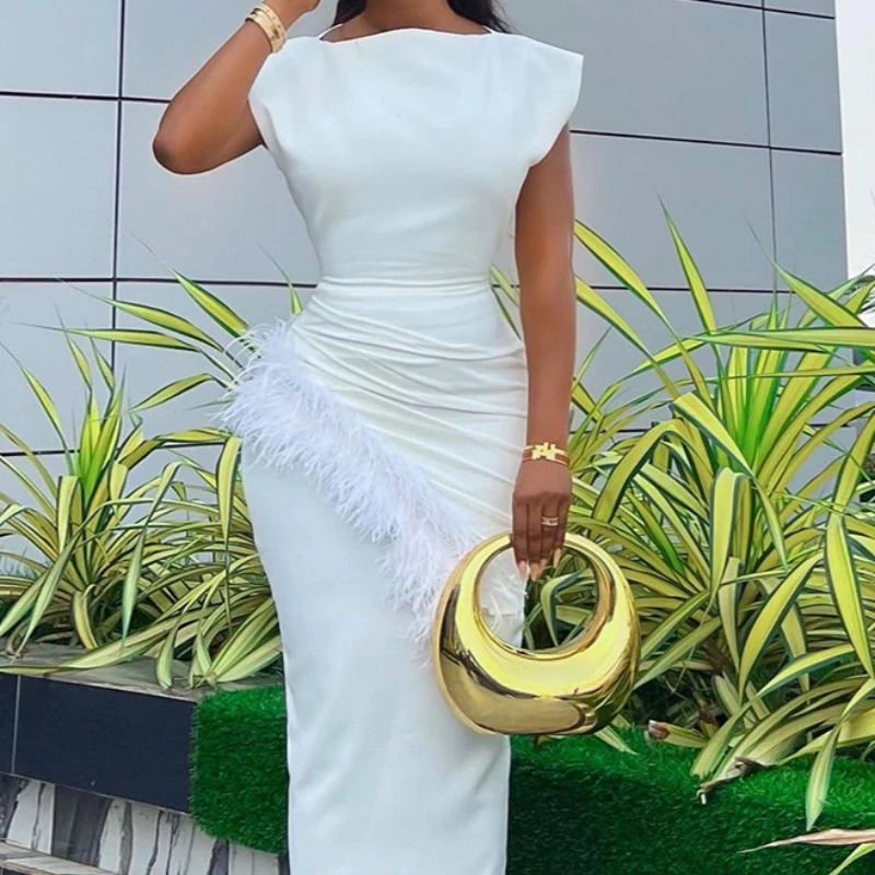 Summer-Bodycon-Dresses-Women-Fur-Party-Night-Prom-White-Long-Dress ...