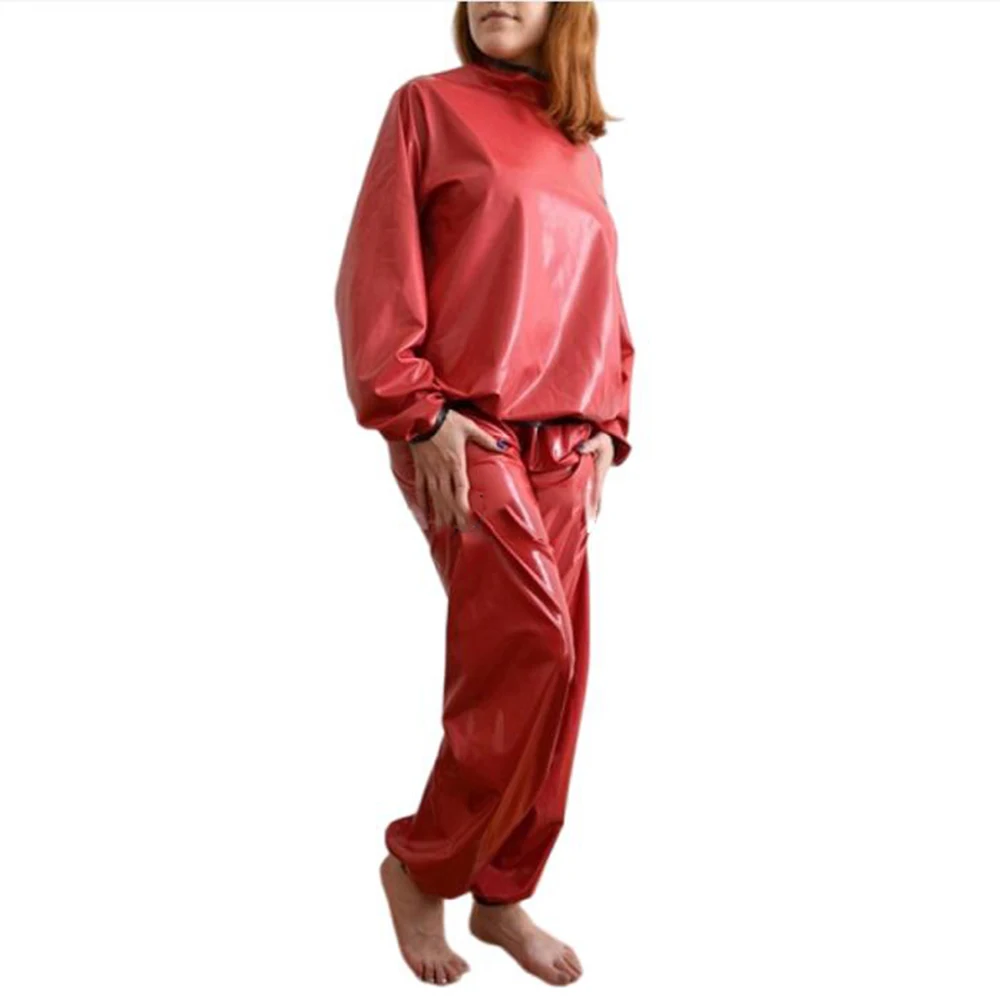 Unisex-2-Pieces-Pants-Set-PVC-Long-Sleeve-Sweatshirt-Blouse-and-Long ...