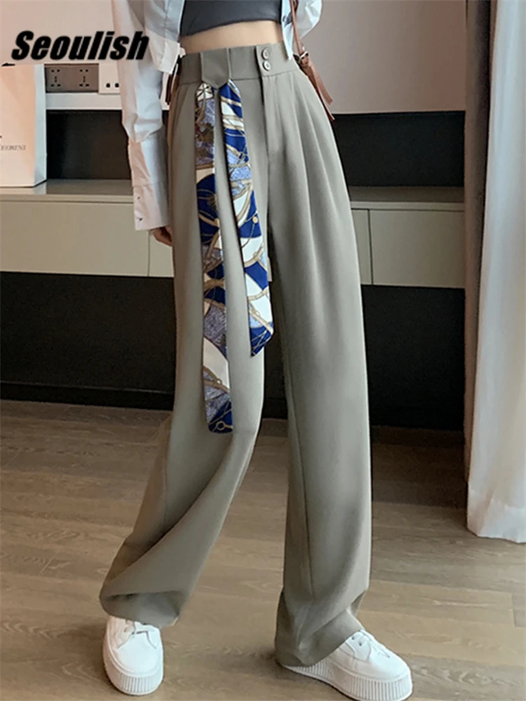 Seoulish-High-Waist-Suit-Wide-Leg-Women-s-Full-Pants-Sashes-Spring ...