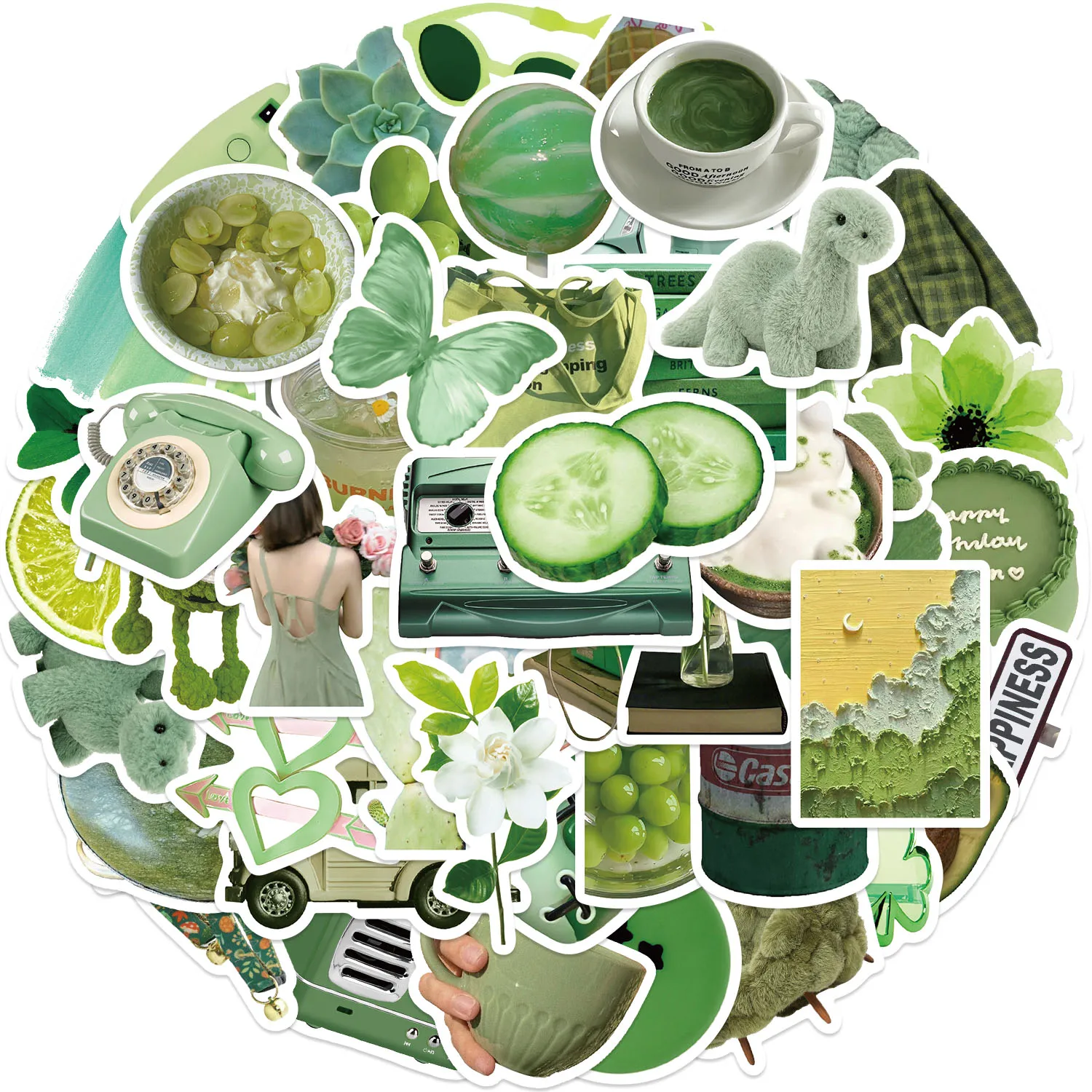 60PCS Fun Green Item Graffiti Stickers Scrapbooking Collage Material ...