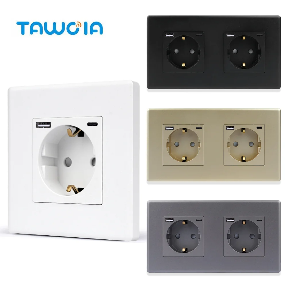 TAWOIA-PC-EU-Sockets-Power-Socket-Crystal-16A-USB-Outlet-Type-C-Triple ...