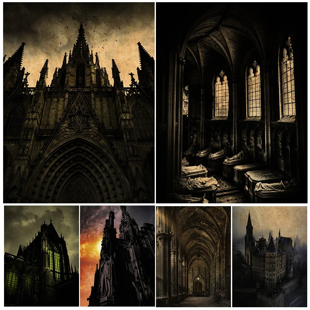 Mysterious-Castle-Church-Architecture-Vintage-Wall-Art-Canvas-Painting ...