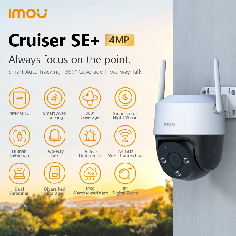 IMOU Caméra extérieure Cruiser SE + 4MP, Wi Fi IP66, étanche, n'aime ...