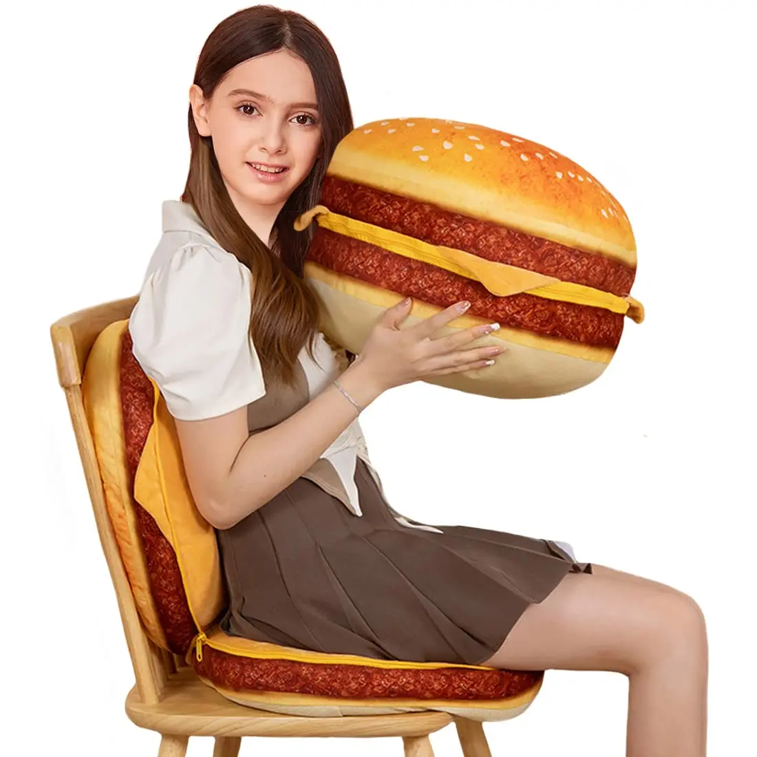 Large 3D Simulation Burger Plush Pillow Sofa Funny Food Stuffed Cheese ...