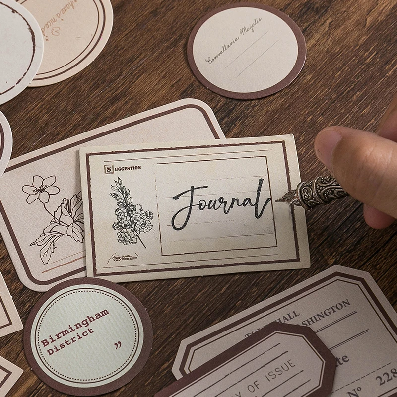 50pcs-Retro-Time-Label-Stickers-Basic-Border-Message-Hand-Account ...