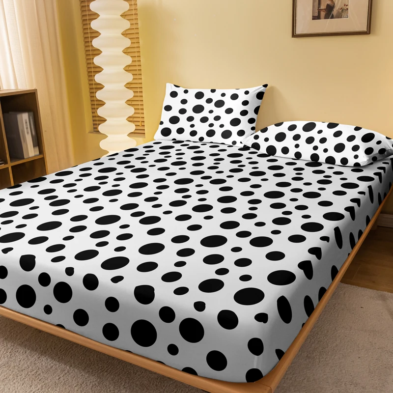 1-piece-of-white-background-black-round-pattern-matte-bedsheet-bedroom ...