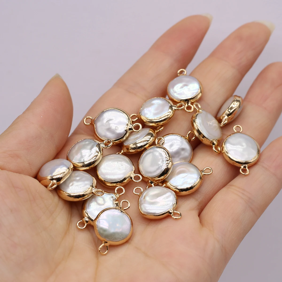 20x13mm Round Two Hole Connector Pendant Natural Freshwater Pearls ...