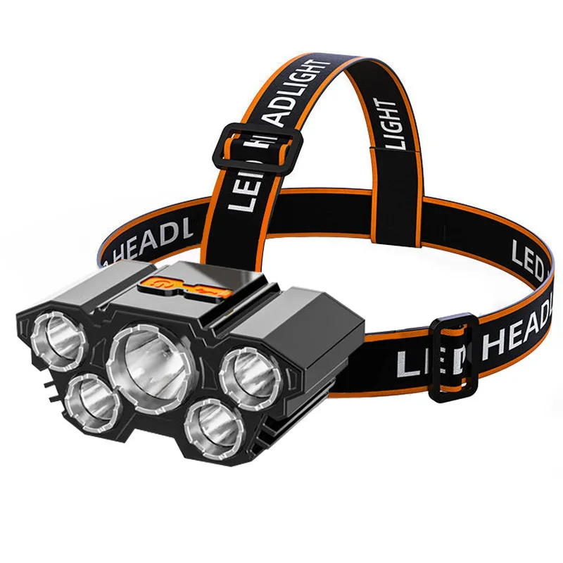 1-2-3PCS-Headlamp-Rechargeable-With-Built-in-18650-Battery-5-LED-Strong ...
