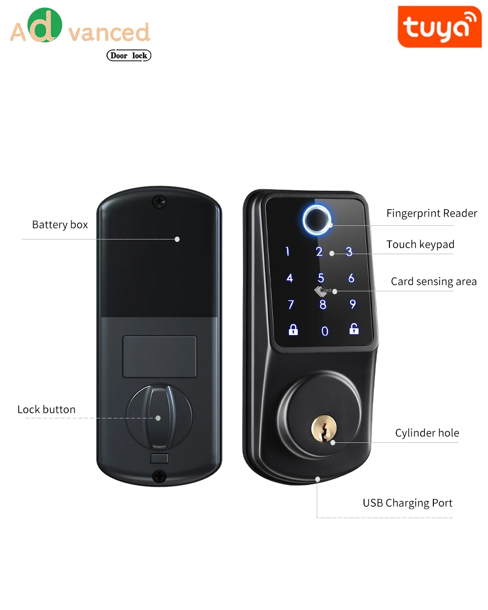 Automatic Deadbolt Tuya WiFi Pin Code fingerprint keyless entry keypad ...