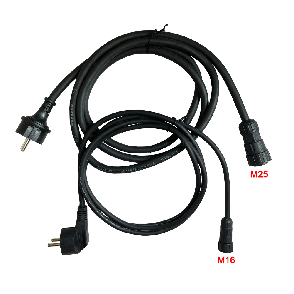 3Pin M25 or M16 Connector 2Meters AC Power Cable with EU Socket Type ...