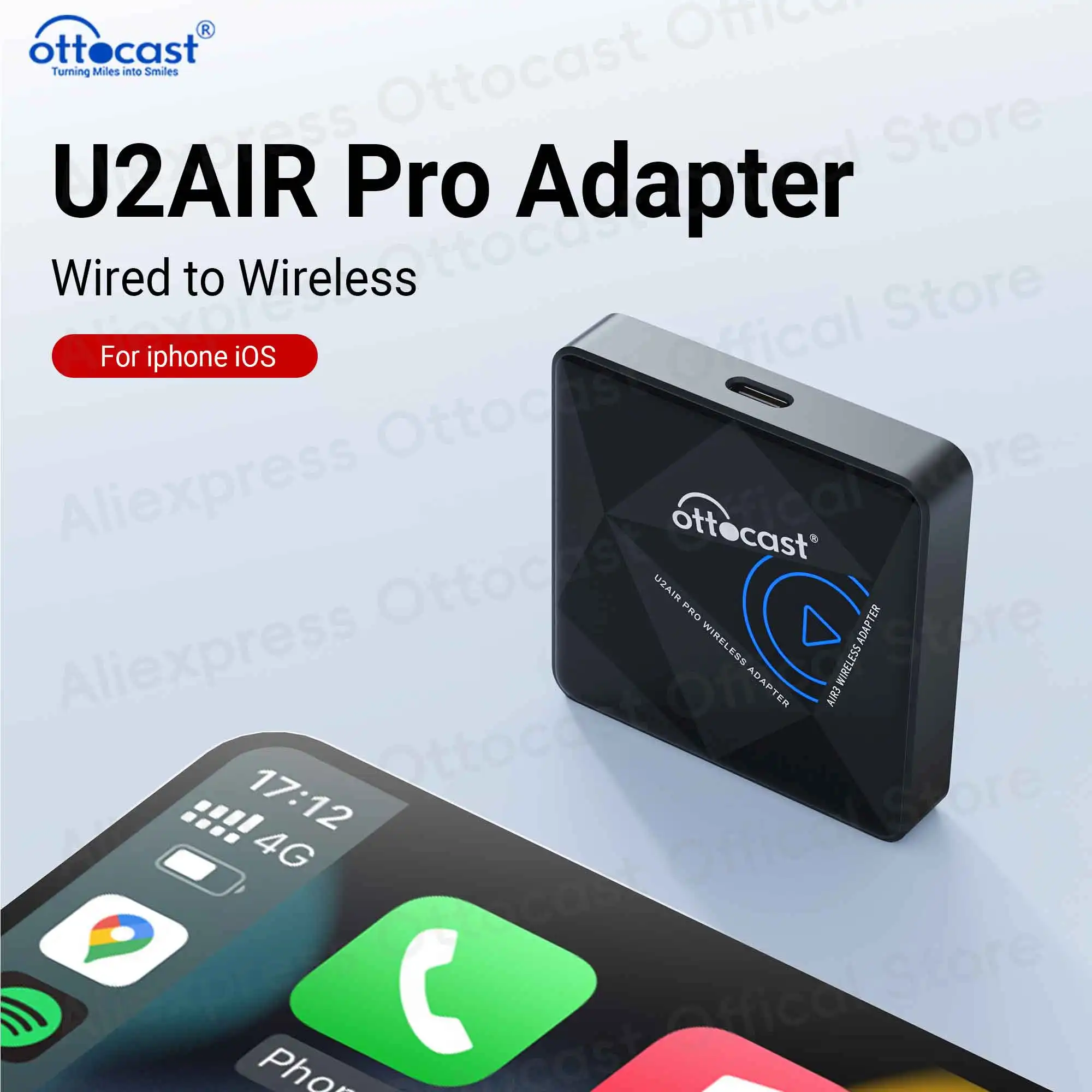 OTTOCAST U2Air PRO CarPlay Wireless Adapter Smart Box for IOS Wired to ...