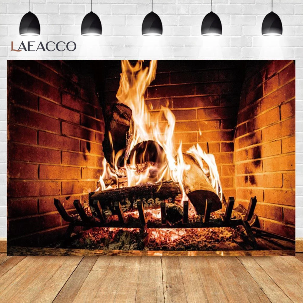 Brick Fireplace Wood Burning Fire Blame Wallpaper Home Decor Country ...