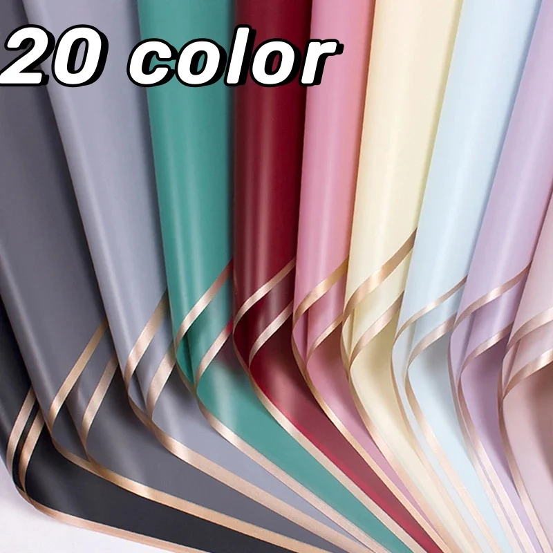 20-PCS-Solid-Color-Gold-Border-Flower-Wrapping-Paper-Waterproof ...