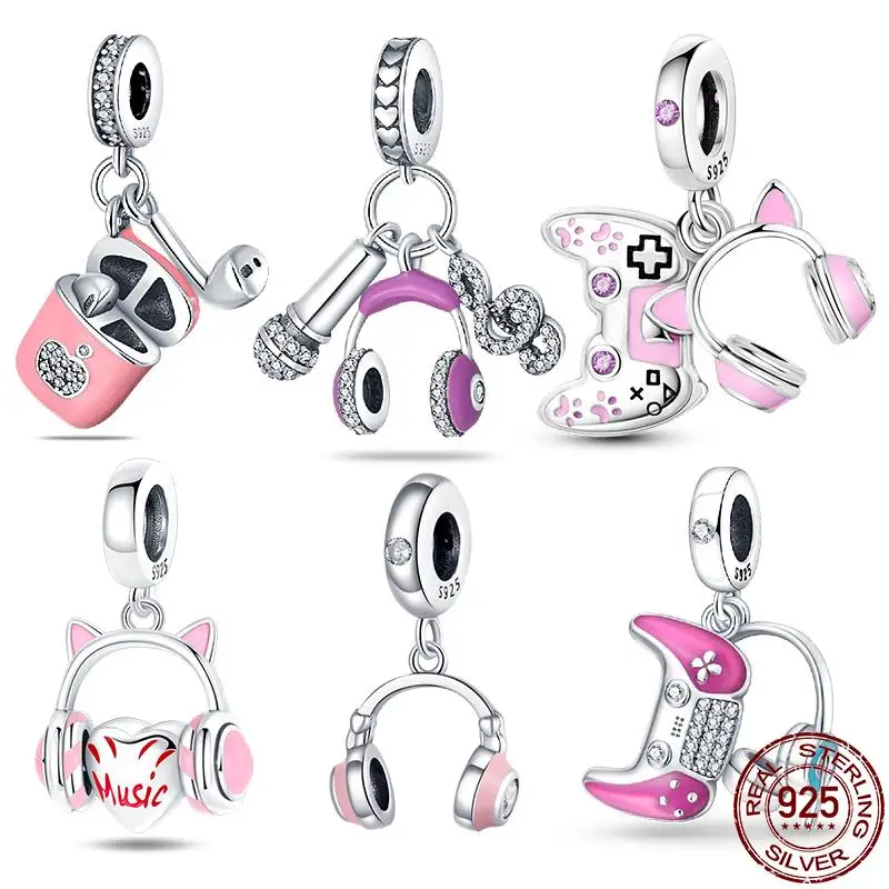 Qikaola Authentic 925 Sterling Silver Pink Headset Charms Fit Original ...