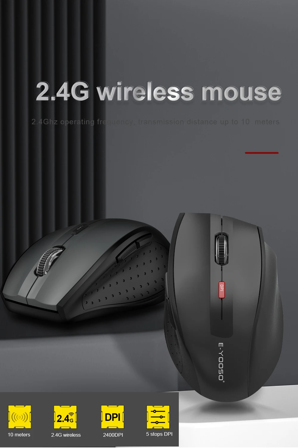E-YOOSO E-1010 USB 2.4G Wireless Gaming office Mouse 2400 DPI optical ...