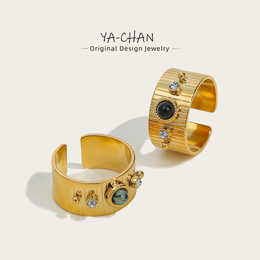 YACHAN-Stainless-Steel-18-K-Gold-Plated-Wide-Rings-For-Women-Green ...