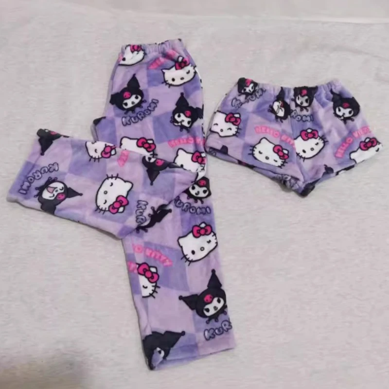 Sanrio-Kuromi-Flannel-Pajama-Pants-Anime-Fleece-Double-Elastic-Fabric ...