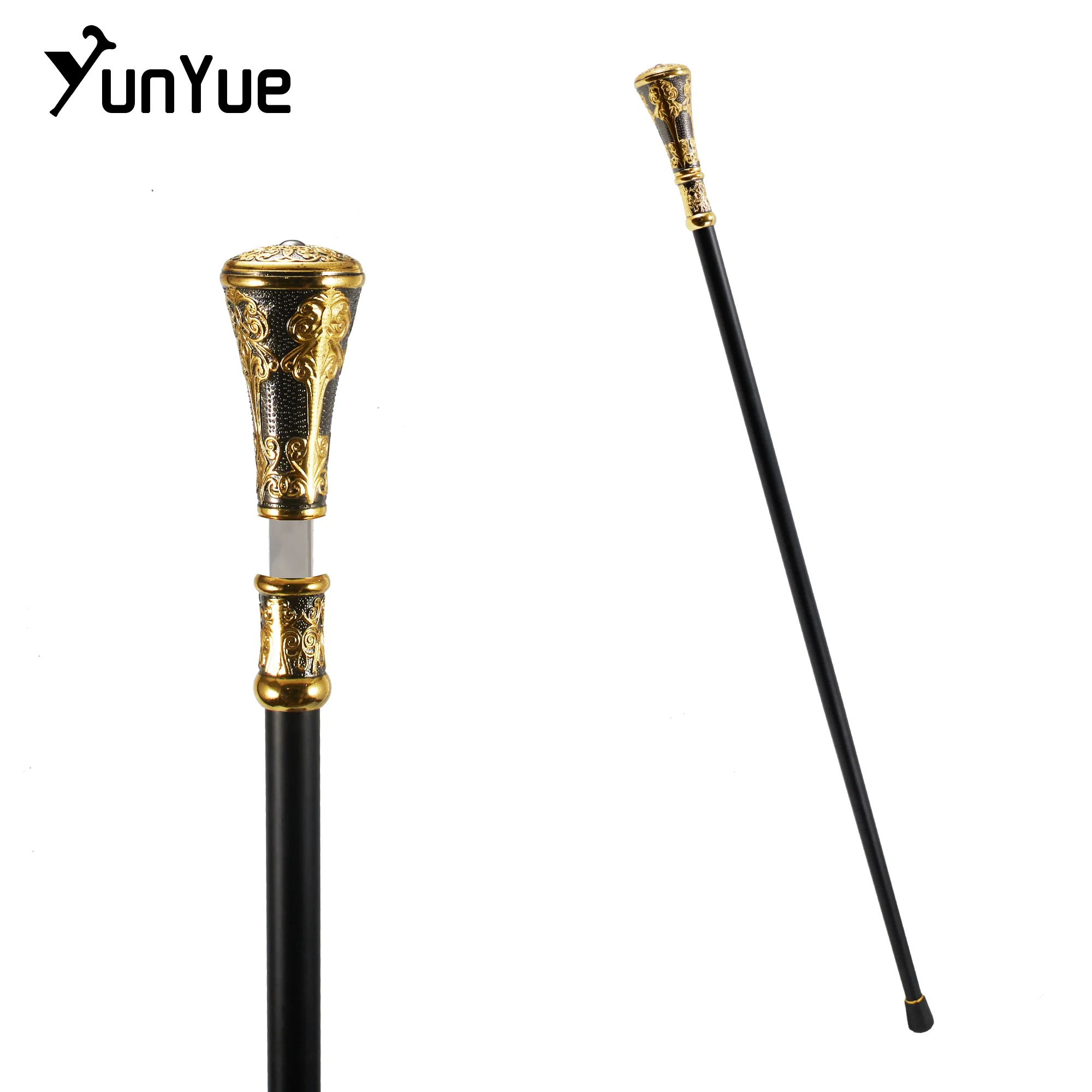 Gold Black Round Metals Walking Cane Sword Gentleman Self-defense Cane ...