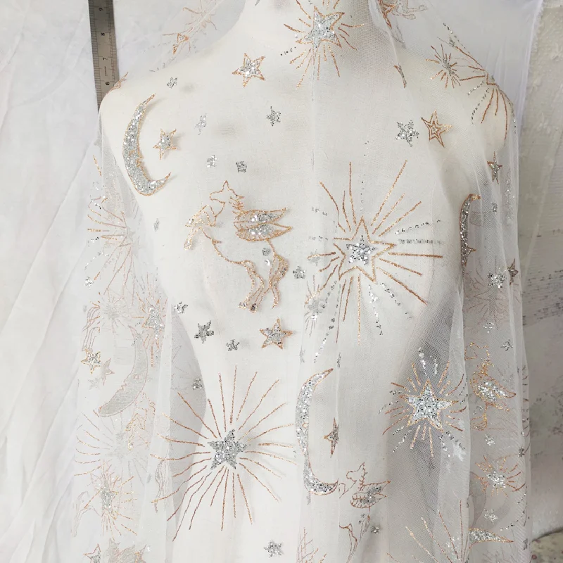 3-5-10m-Sparkly-Moon-and-Star-Celestial-Mesh-Fabric-Shiny-Lace-Tulle ...
