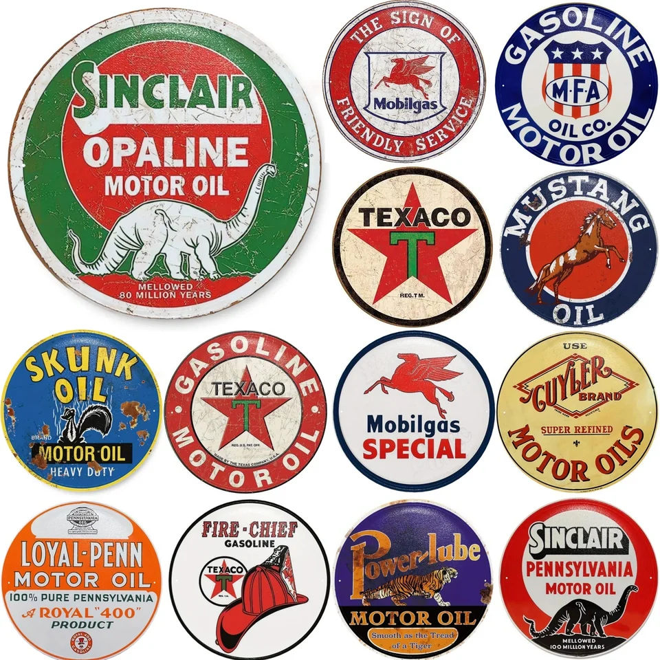 Vintage Oil Logos Esso Oil Gasoline Logo Round Tin Sign At