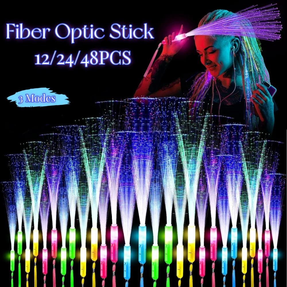 12-24-48Pcs-Glow-Fiber-Wands-Sticks-LED-Flashing-Stick-Light-up-Stick ...