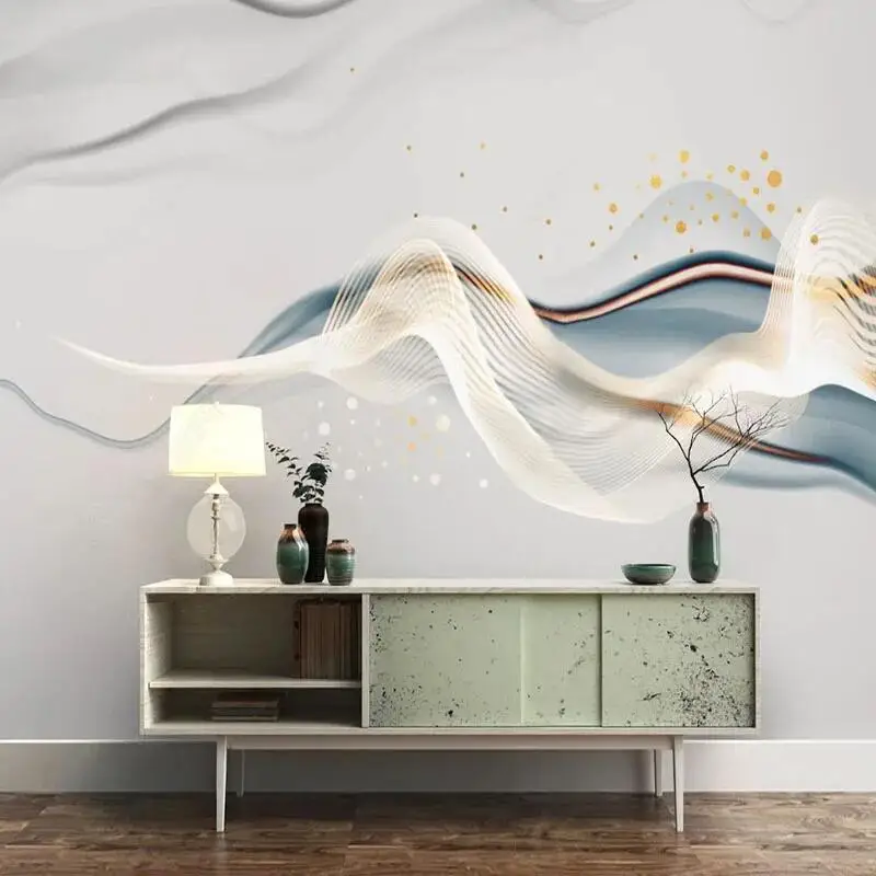 Modern-Custom-Any-Size-Mural-Wallpaper-3D-Abstract-Ink-Line-Landscape ...