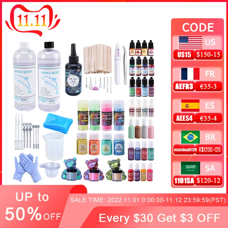 Epoxy Resin Supplies Resin Pigment Kit Liquid Colorant Dye Powder ...