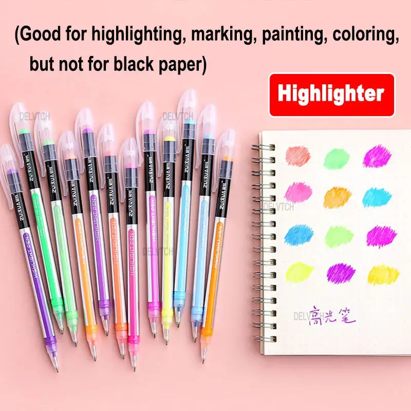 DELVTCH 12/24/36/48 Color Set Glitter Metallic Highlighter Gel Pen 1 ...