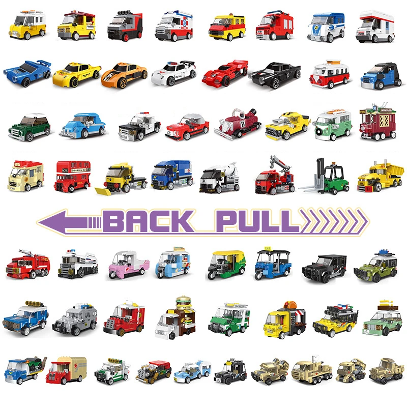Pull Back Model Car Building Block Fire Truck City Racing Engineering ...