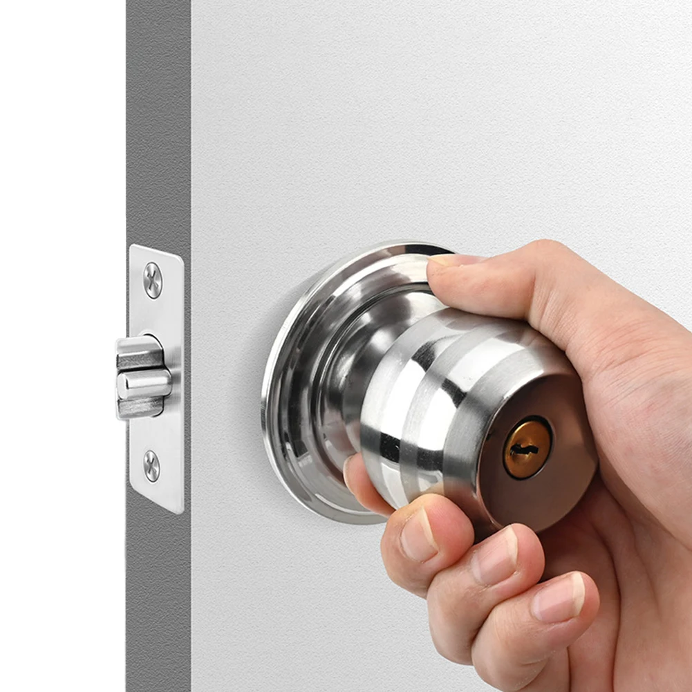 Round-Door-Knobs-Stainless-Steel-Door-Handle-Lock-Interior-and-Exterior ...