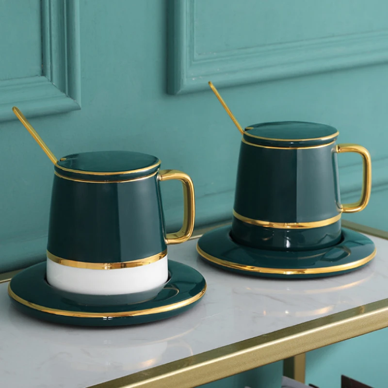 Emerald-Color-Ceramic-Gift-Mug-Coffee-Mug-with-Lid-Spoon-Luxury-Couple ...