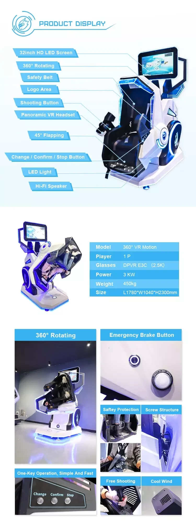 VR Shooting 360 720 Degree Rotating 9D Virtual Reality Motion Chair VR ...