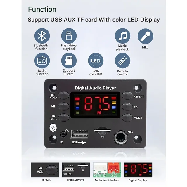 Bluetooth MP3 Decoder Board with USB/TF/FM Support - tech.diydynamic.com