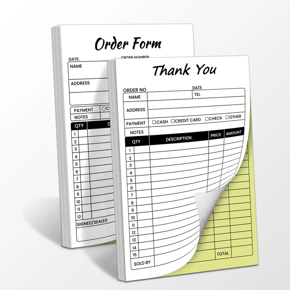 White & Yellow Carbonless 2-Part Sales Receipt Book with Paper Backing ...