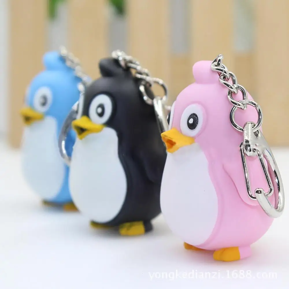 Cute Animal Penguin LED Light with Sound Key Chain Key Ring Torch Xmas ...