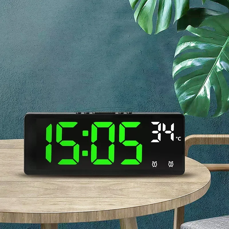 Voice Control Digital Alarm Clock Temperature Dual Alarm Snooze Desktop ...