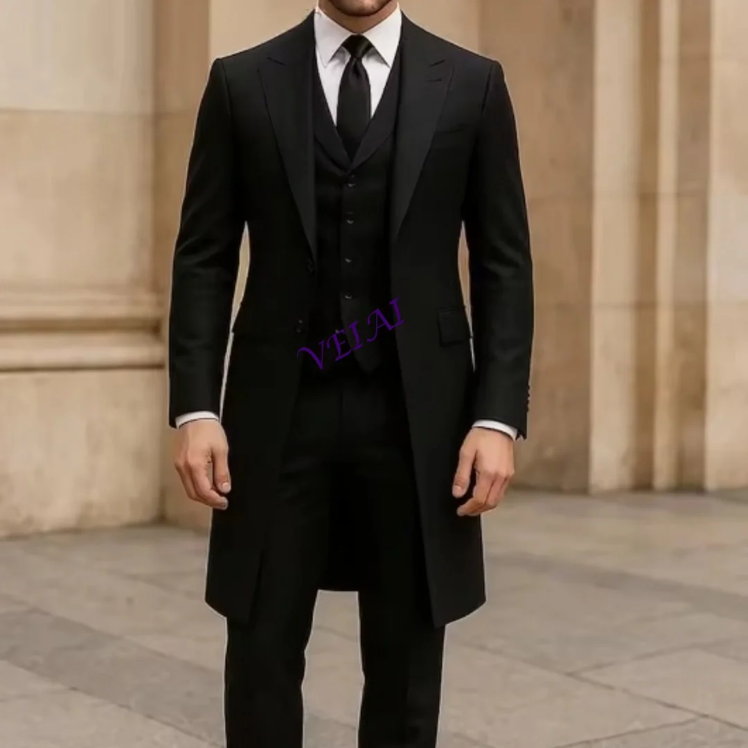 CustomizedBlack Long Blazer Men Suit Wedding Party Formal Groom ...