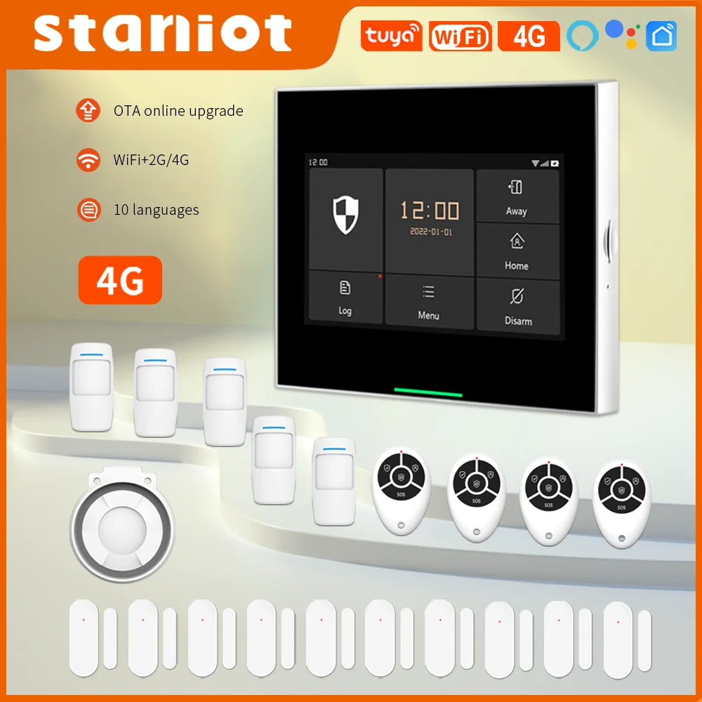 Staniot 433MHz Wireless Wifi 4G Smart Home Security Alarm System Kits For Garage and Residential ...