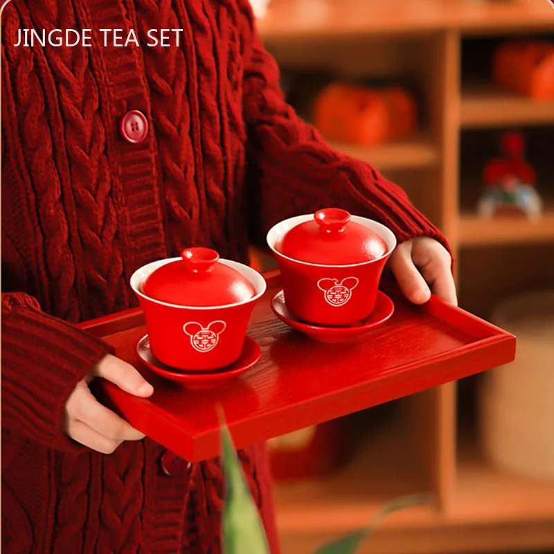Red Teacup And Teapot