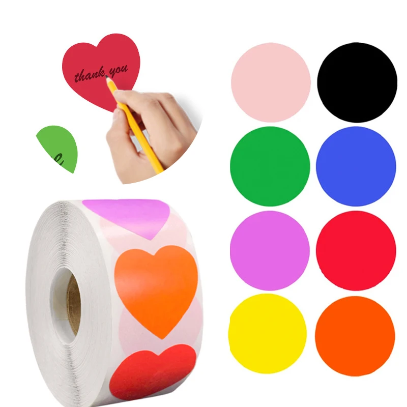 500pcs Paper Self Adhesive Blank Heart Stickers Colorful Price Tags ...