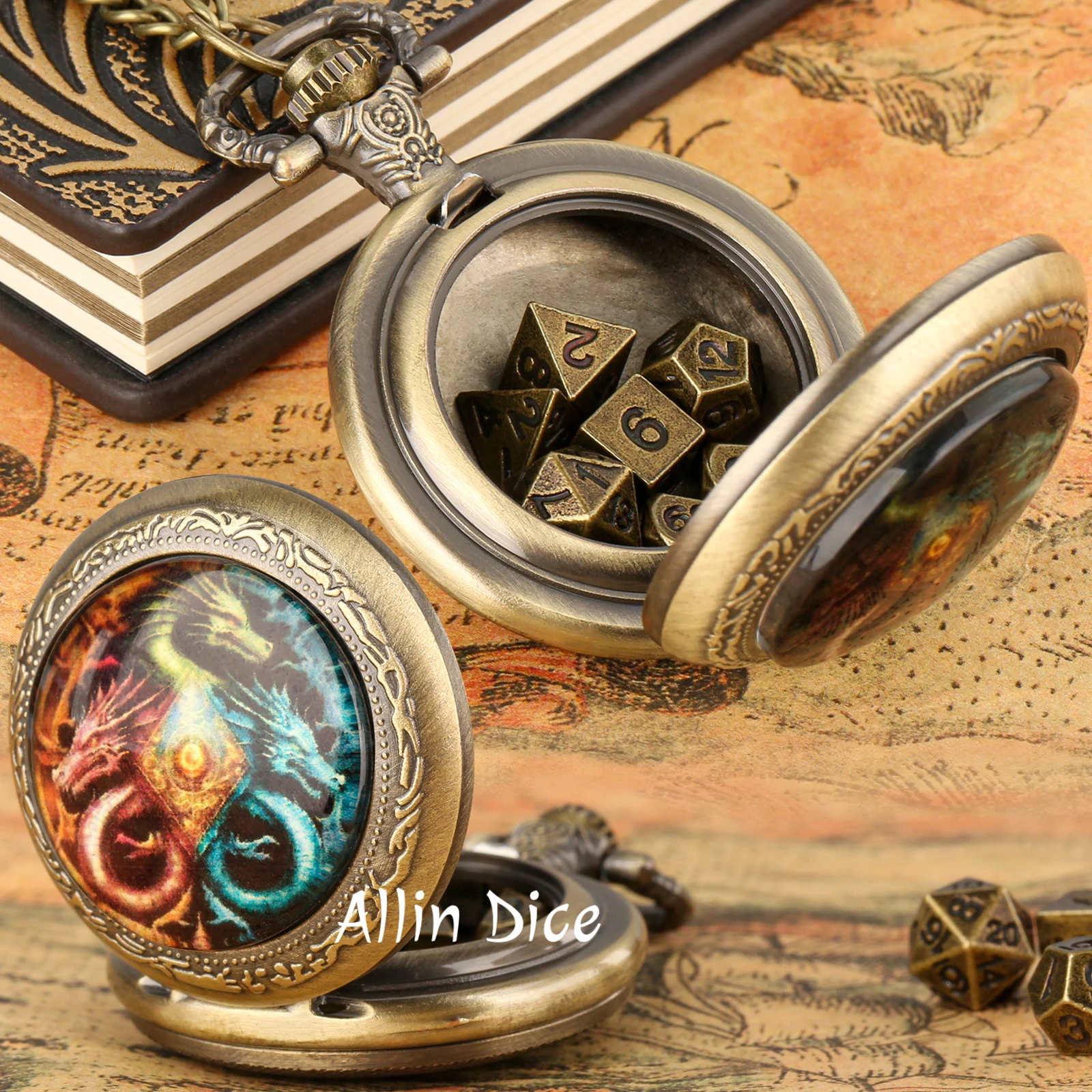 Dragon-pocket-watch-Dice-polyhedron-Metal-Dice-Retro-Flip-Necklace ...