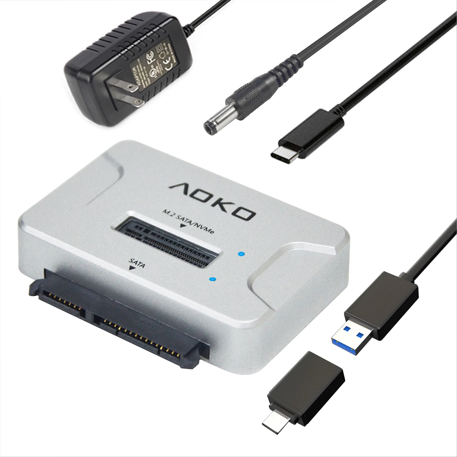 AOKO Aluminum M2 SSD Enclosure NVMe SATA Reader Adapter for M.2 PCIe ...