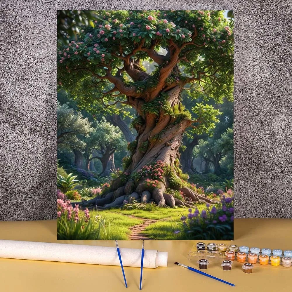 DIY Oil Painting By Numbers Forest Tree Pictures By Numbers Acrylic ...